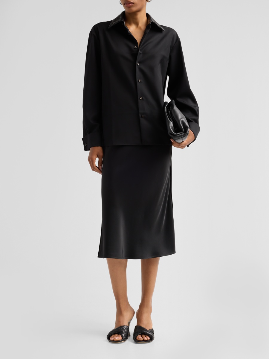 BOTTEGA VENETA intrecciato leather collar wool shirt